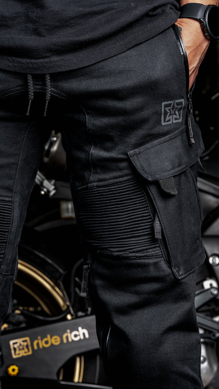 Unit 16™ Armoured Denim Cargo Motorcycle Joggers {Black}